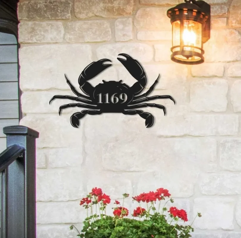 Personalized Crab Metal Sign, Custom Crab Street House Address Sign ...
