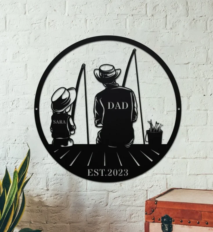 Custom Dad And Daughter Fishing Metal Sign, Gift For Dad, Father's Day ...