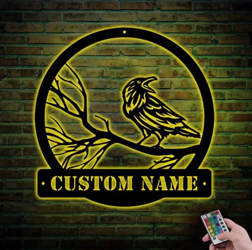 Custom Raven Metal Wall Art, Personalized Black Crow Metal Sign With ...
