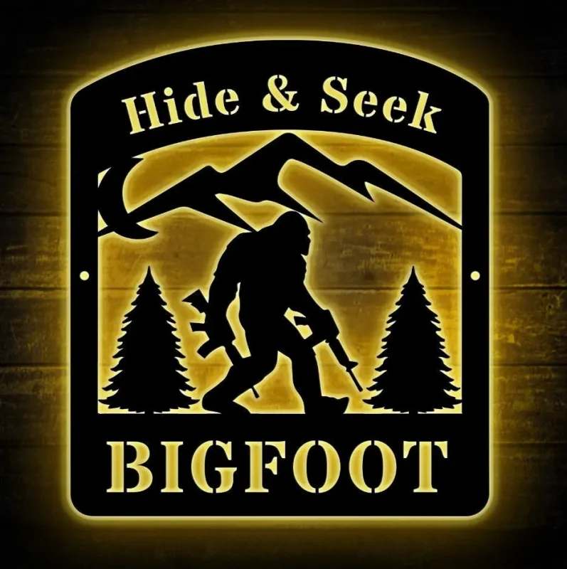 Custom Bigfoot Mountain Metal Sign With Led Lights, Bigfoot Metal Sign ...