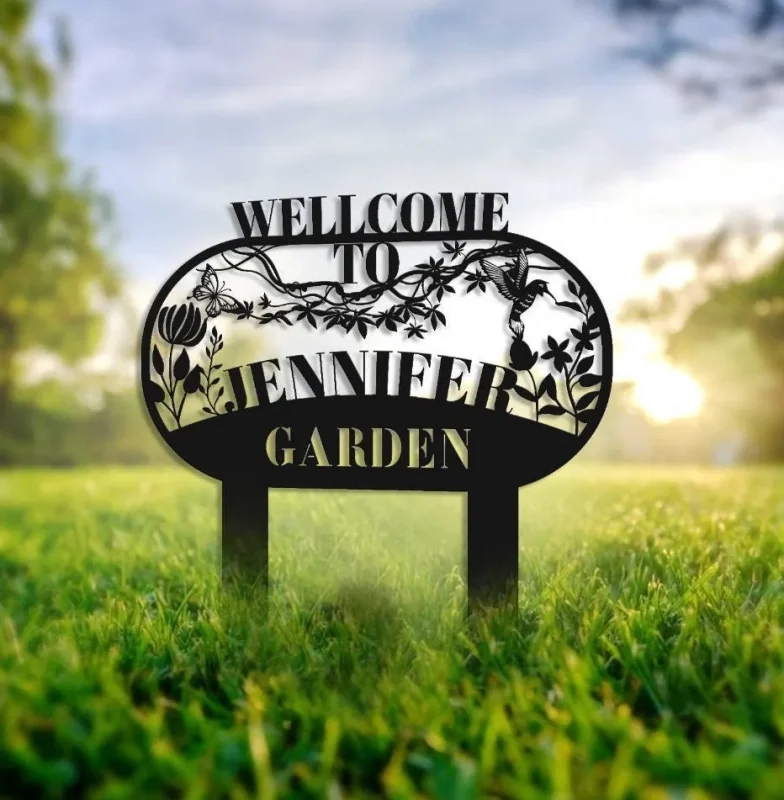 Custom Garden Metal Welcome Sign With Stakes, Large Outdoor Decor ...