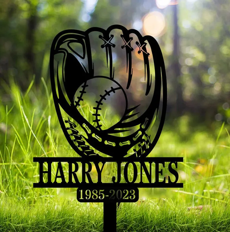Custom Baseball Gloves Memorial Stake, Baseball Metal Stake, Baseball ...