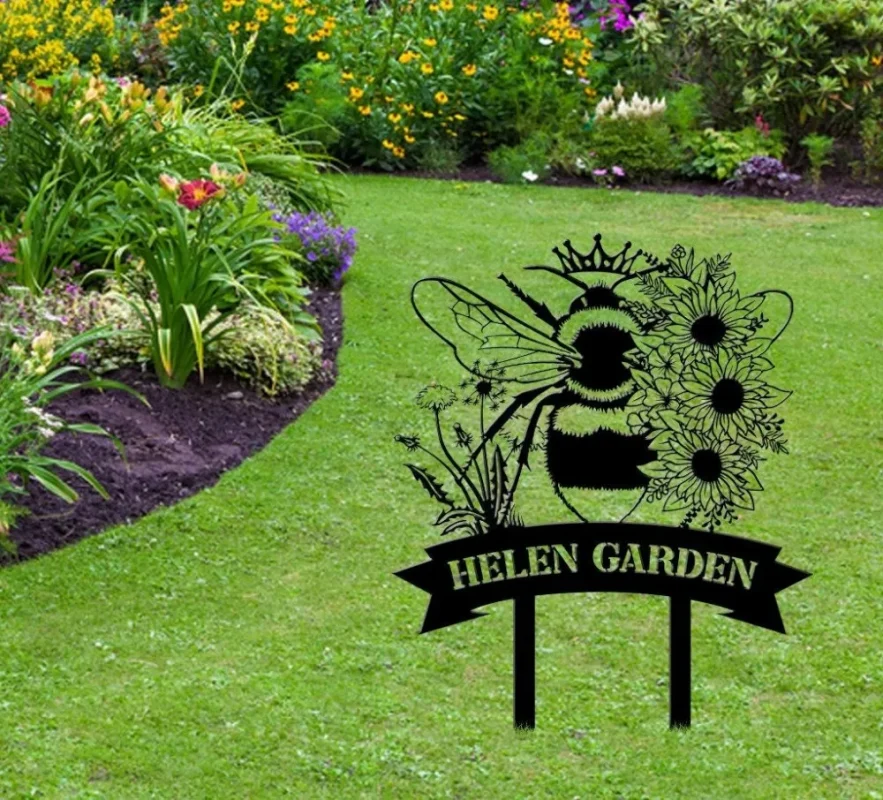Personalized Honeybee Garden Stakes Decor, Garden Name Sign, Custom Bee ...