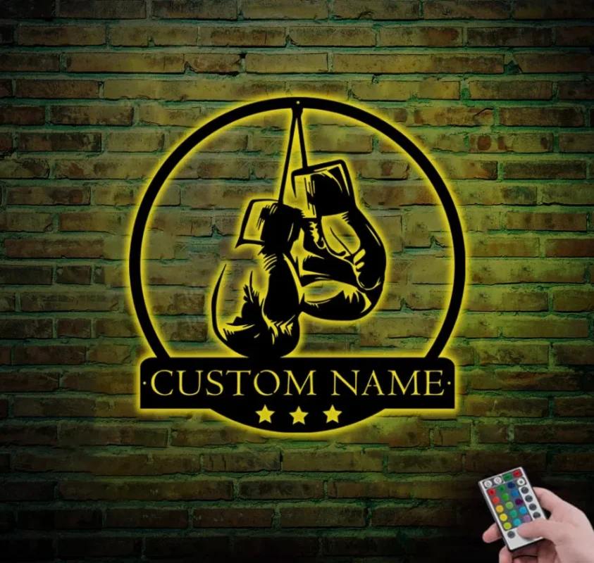 Custom Boxing Gloves Metal Wall Art With Led Light King Boxer Name Sign ...
