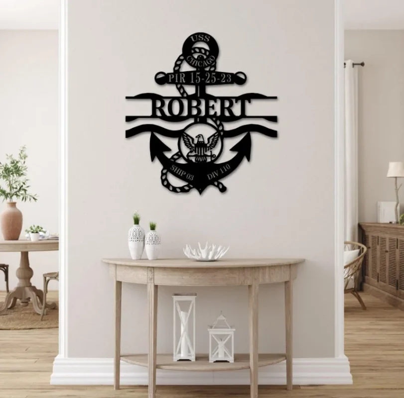 Customized Usn Anchor Metal Sign, Anchor Decor, Navy Veteran Gift, Us ...