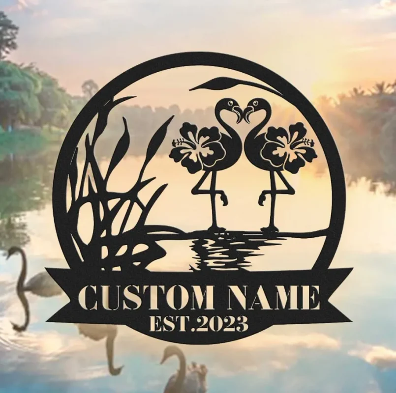 Custom Name Couple Flamingo Metal Sign, Personalized Flamingos Name ...