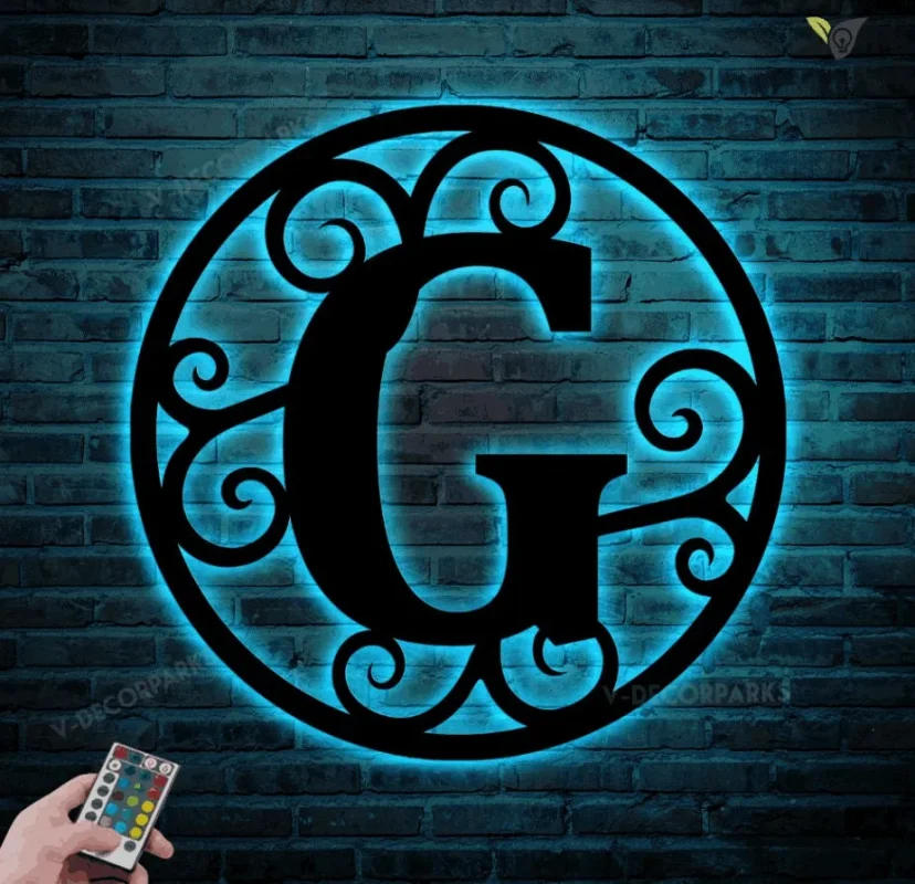 Monogram, Metal Sign With Led Lights, Personalized Gift, Housewarming ...
