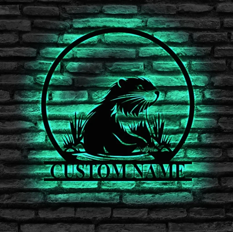 Custom Peeking Otter Metal Wall Art Led Light Personalized Peekaboo ...