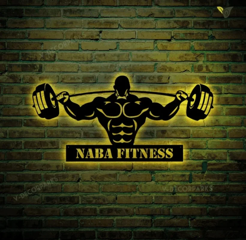 Personalized Name Gym Metal Sign With Led Lights, Powerlifting Sport ...