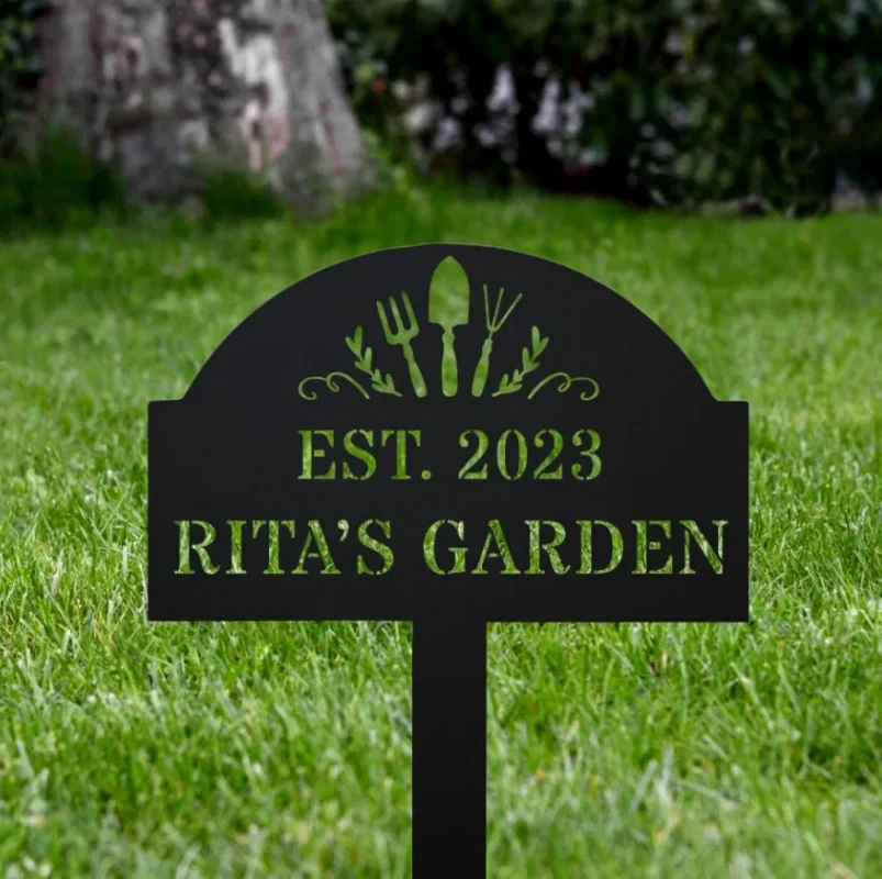 Custom Garden Name Sign, Garden Metal Sign, Yard Decor, Lawn Decor ...