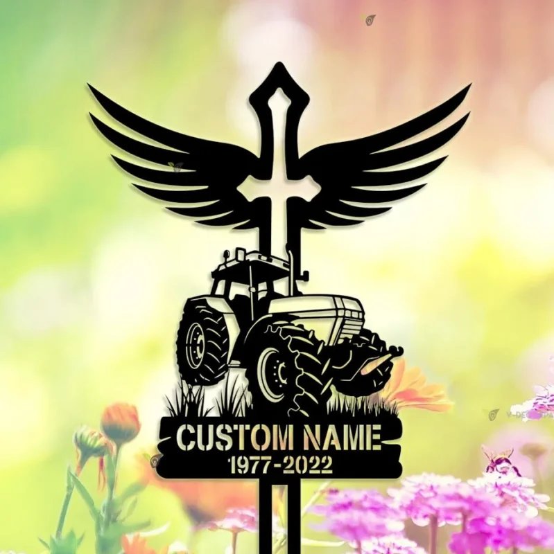 Custom Cross Tractor Memorial Metal Yard Stake, Tractor Metal Stake ...