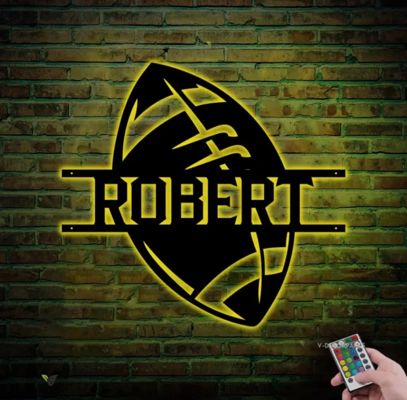 Rugby Custom Monogram Name Metal Sign With Led Lights, Personalized ...