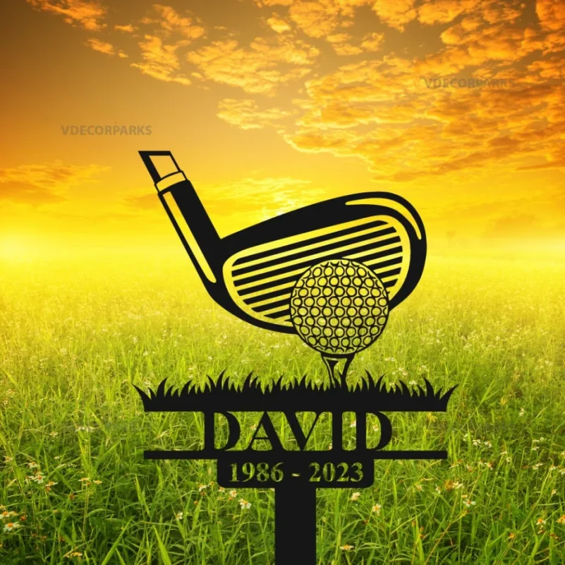 Personalized Golf Memorial Stake, Metal Stake With Solar Light, Golfing ...