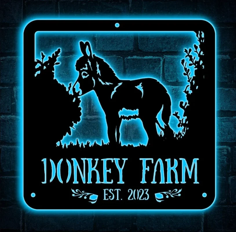 Custom Donkey Metal Led Light Sign, Donkey Wall Art, Personalized ...