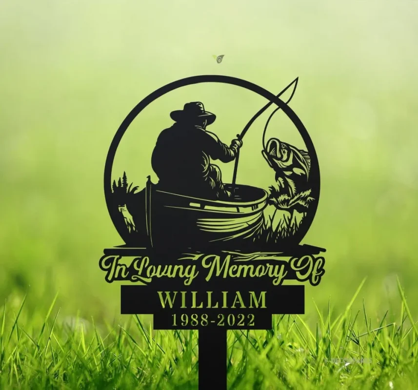 Personalized Fishing Memorial Stake Metal, Fisherman Memorial Gift ...