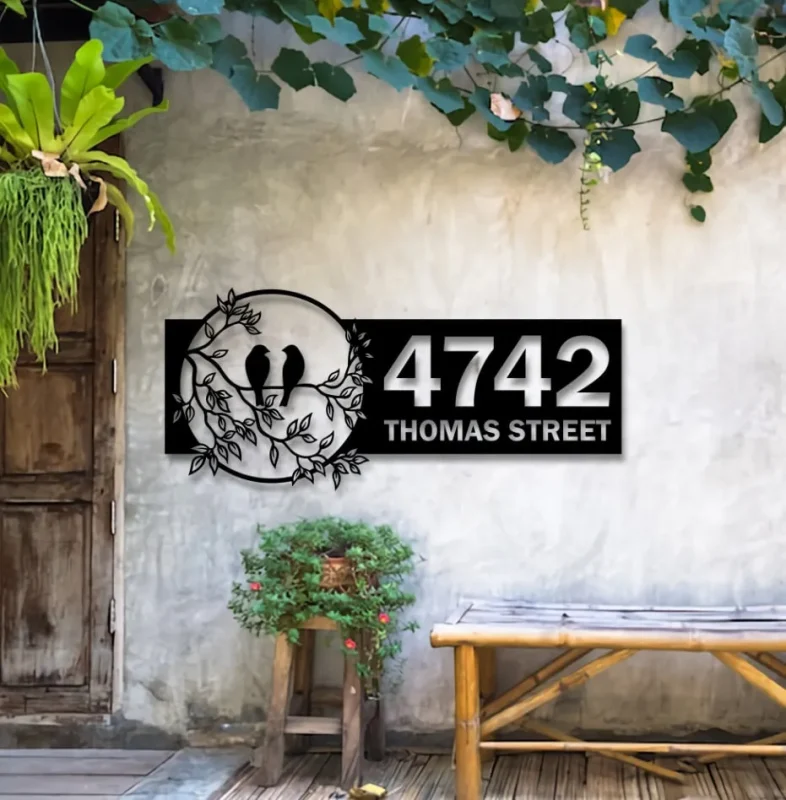 Address Metal Art Sign Birds On Branch Address Plaque Sign Metal House ...