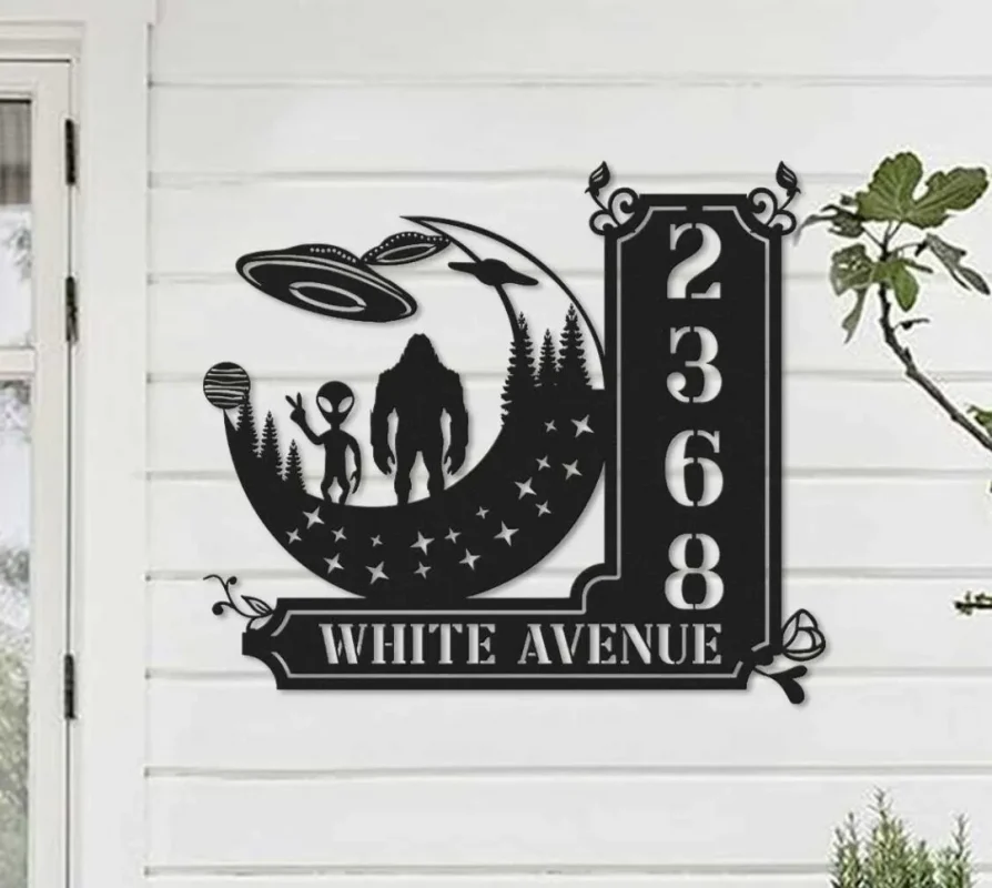 Custom Bigfoot Sasquatch With Us Flag Number Metal Address Sign ...