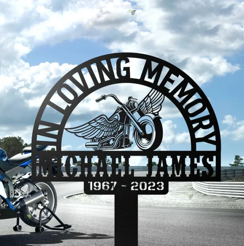 Custom Rider Memorial Metal Stake, Biker Memorial, Motorcycle With ...