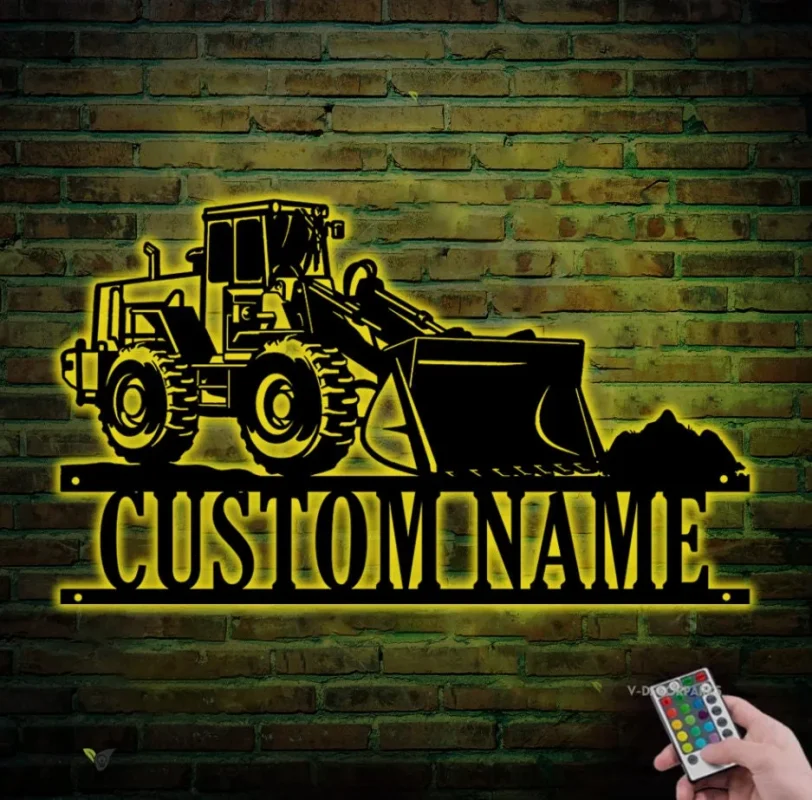 Personalized Bulldozer Driver Metal Wall Art Led Lights, Custom ...