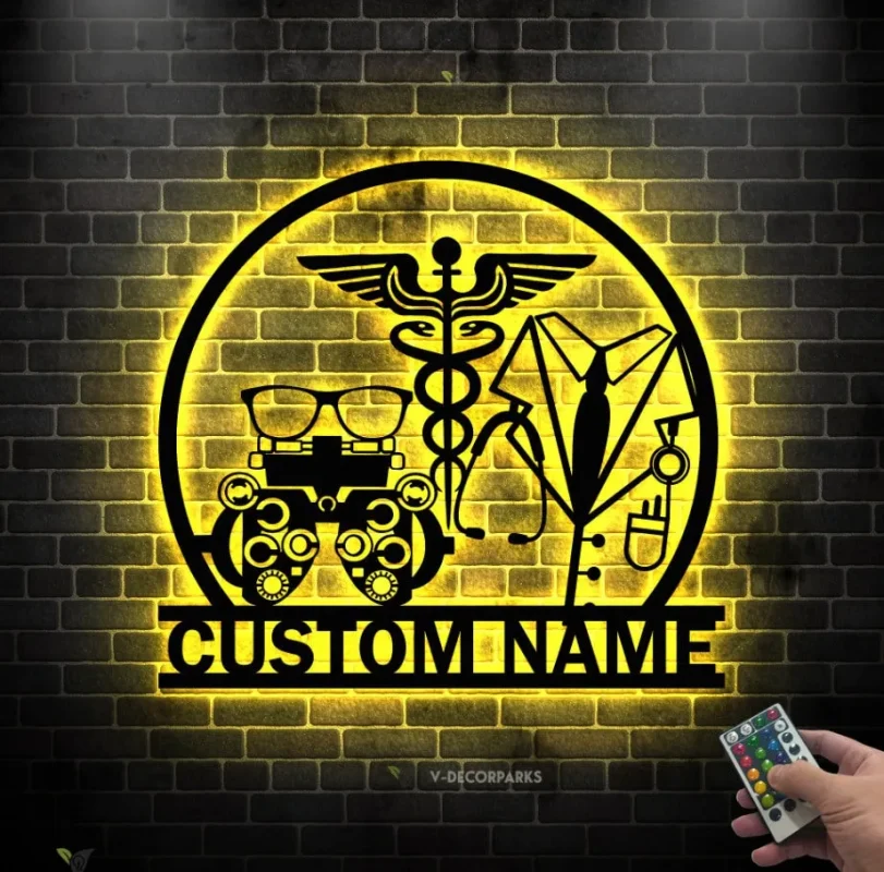 Custom Optician Metal Wall Art Led Light, Optometrist Eye Doctor Gift ...