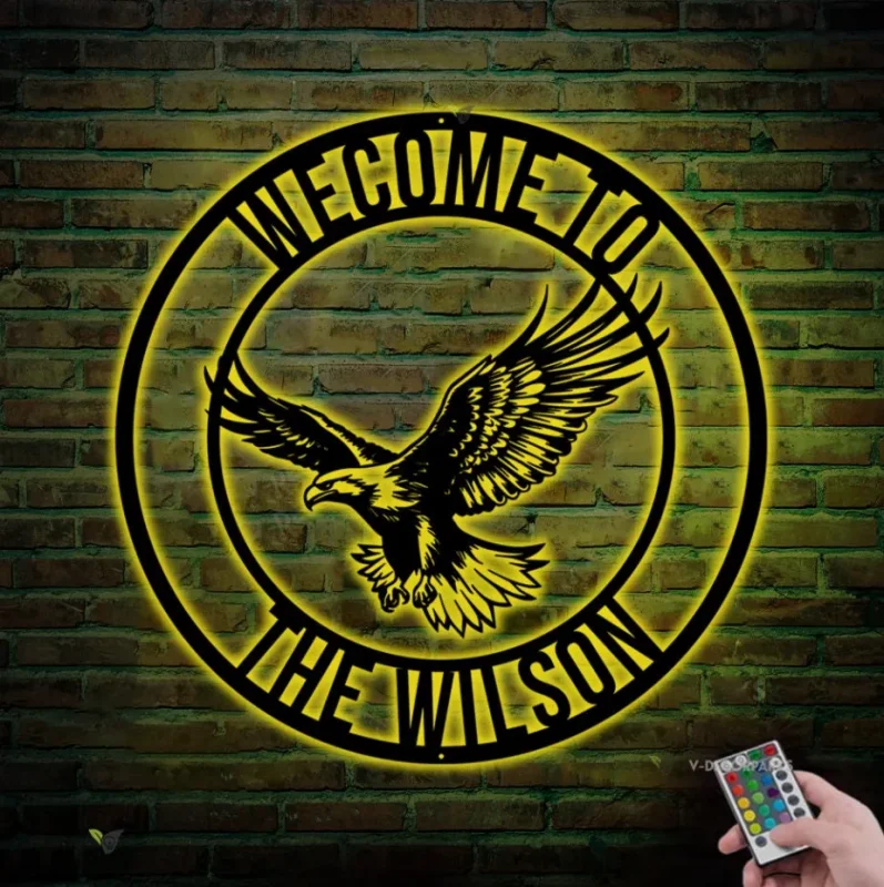 Custom Metal Eagle Sign Led Light, Eagle's Nest Monogram, Last Name ...