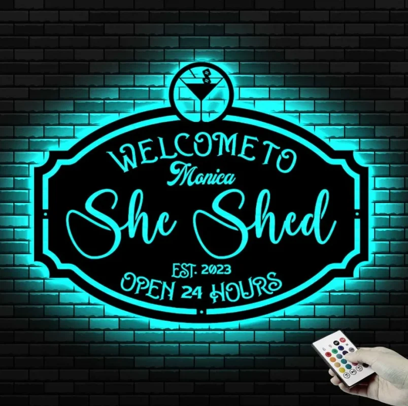 Custom Metal She Shed Sign With Led Lights, She Shed Wall Decor Craft ...