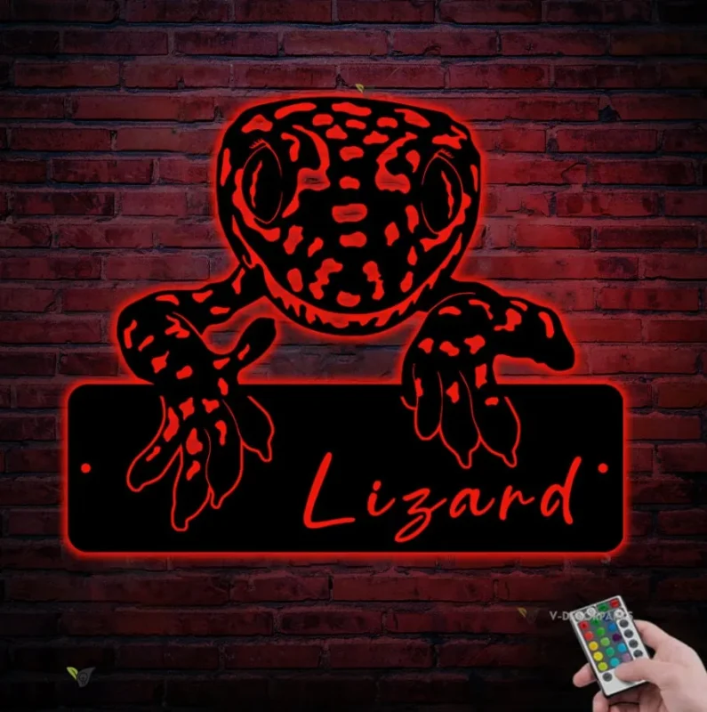 Custom Peeking Lizard Metal Wall Art Led Light, Personalized Lizard ...