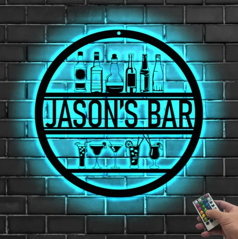 Personalized Home Bar Led Light Sign, Custom Bar Led Sign, Bar Metal ...