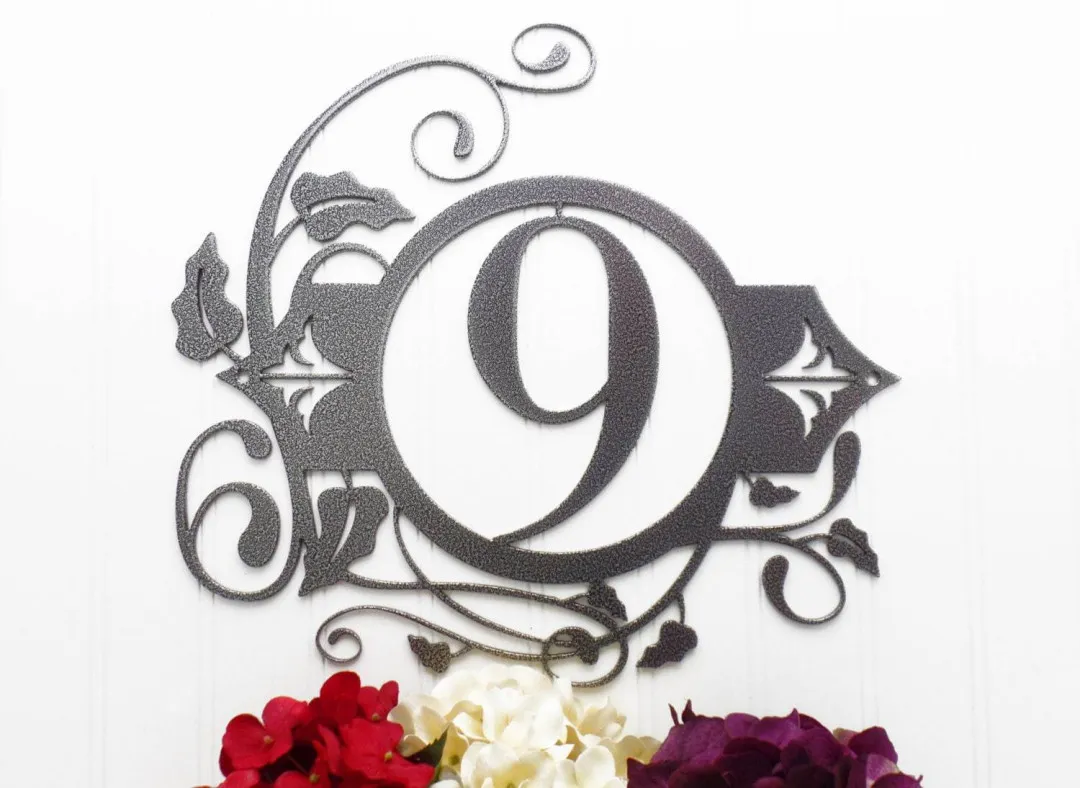 Metal Address Plaque With Vines, Metal House Numbers, Outdoor Metal ...