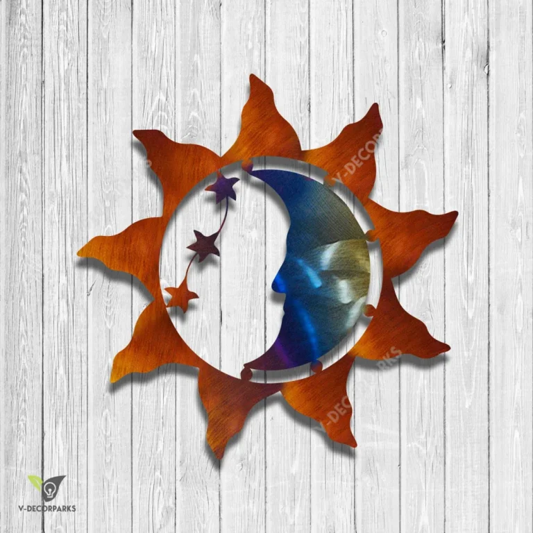 Sun And Moon Heat Coloring Steel Wall Art, Sun And Moon Vintage Plaque ...
