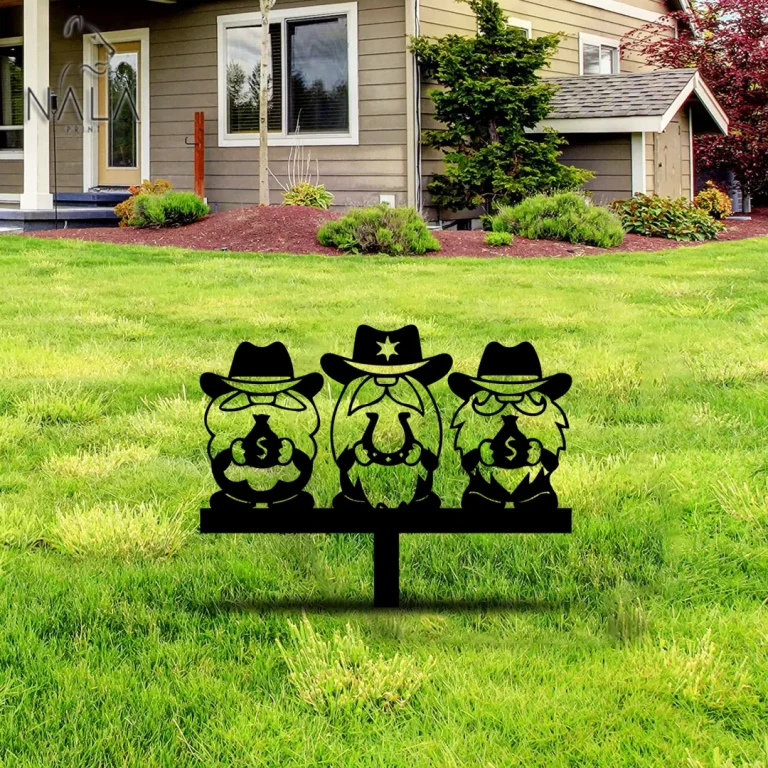 Cowboy Gnomes Metal Yard Decor, Cowboy Garden Stake, Metal Garden Sign ...