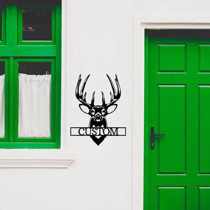 Deer Buck Head Mount Monogram Personalized Name Custom Text Metal Sign ...